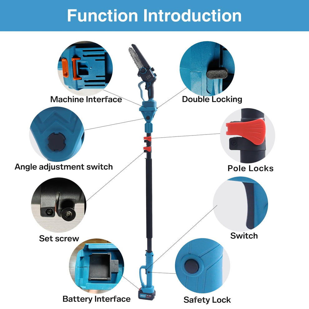 JOVANT Cordless 6“ Chainsaw & Extension Pole 2-in-1 Kit with 2pcs 4A B ...